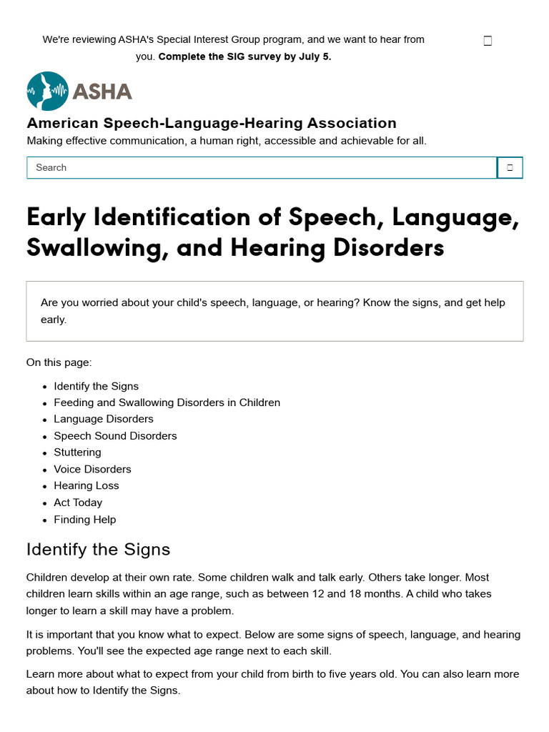 Early Identification of Speech, Language, Swallowing, and Hearing ...