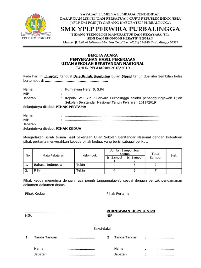 Berita Acara Dokumen US 23 | PDF