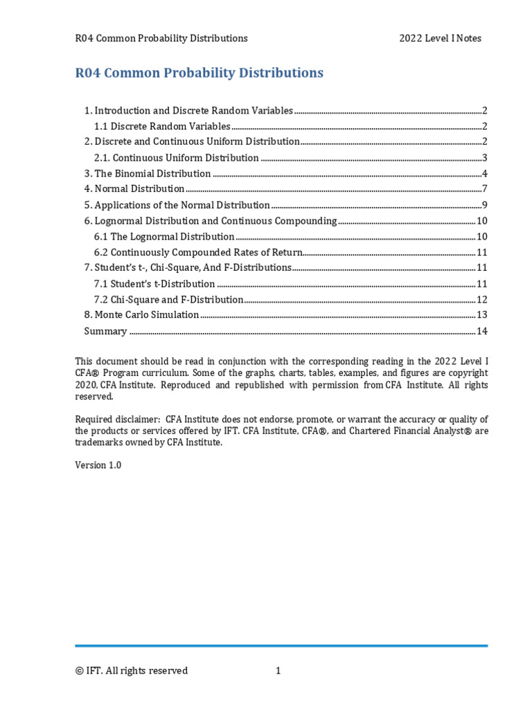 IFT Notes R04 Common Probability Distributions | PDF | Probability ...