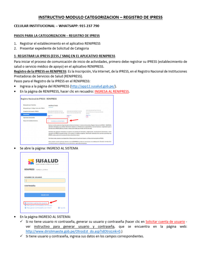 Instructivo para Categorizacion - Registro de IPRESS (1era Vez) | PDF | Teléfonos móviles