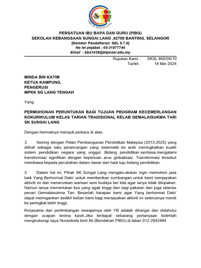 Surat Permohonan Peruntukan Yb MP Sepang - 1 | PDF