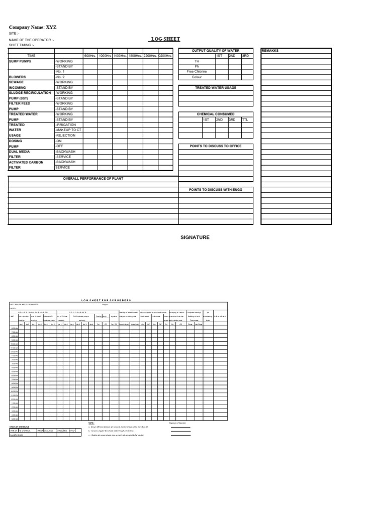 Log Sheet - STP | PDF | Water | Sewage Treatment