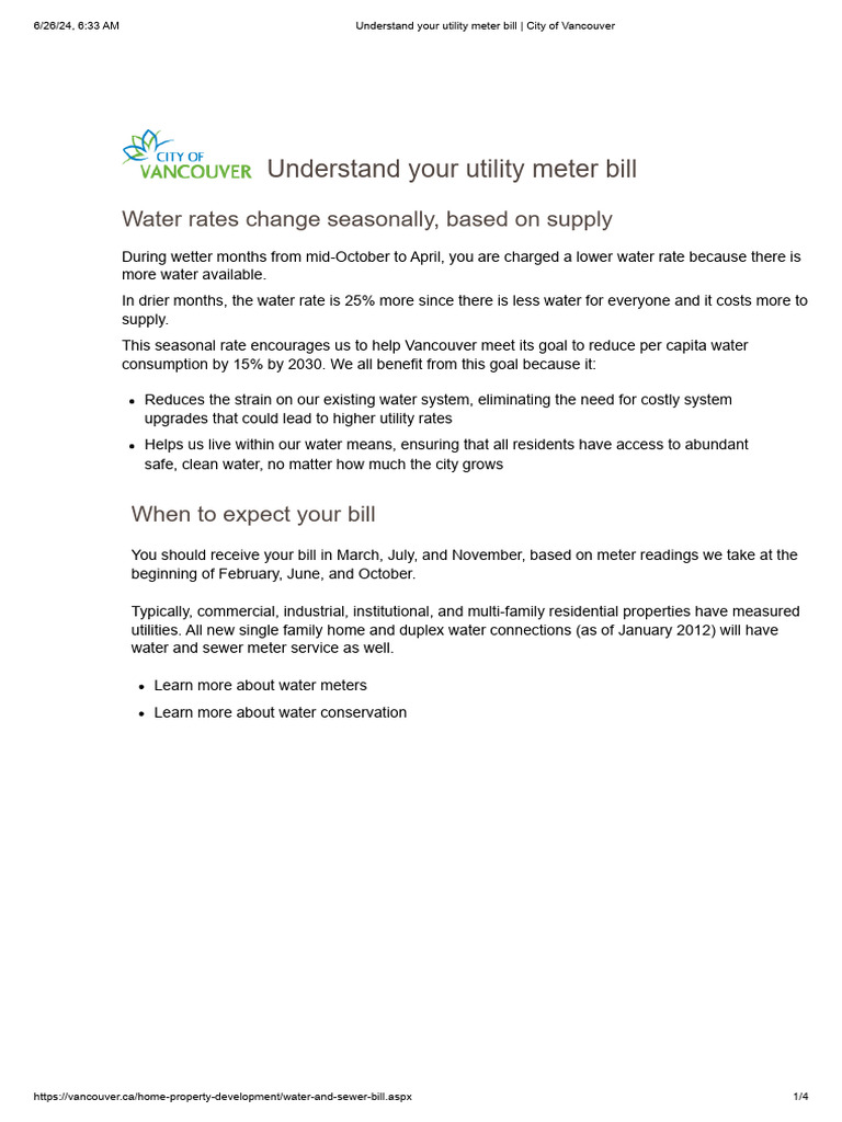 Understand Your Utility Meter Bill - City of Vancouver | PDF | Water ...