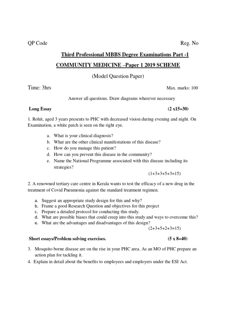 Community Medicine Paper 1 Model Questions | PDF | Public Health | Medicine