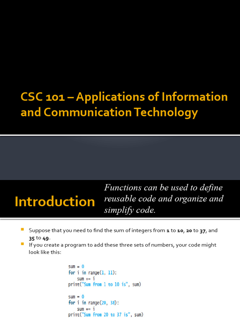 Ict Lecture 26 28 Functions Pdf Parameter Computer Programming Scope Computer Science