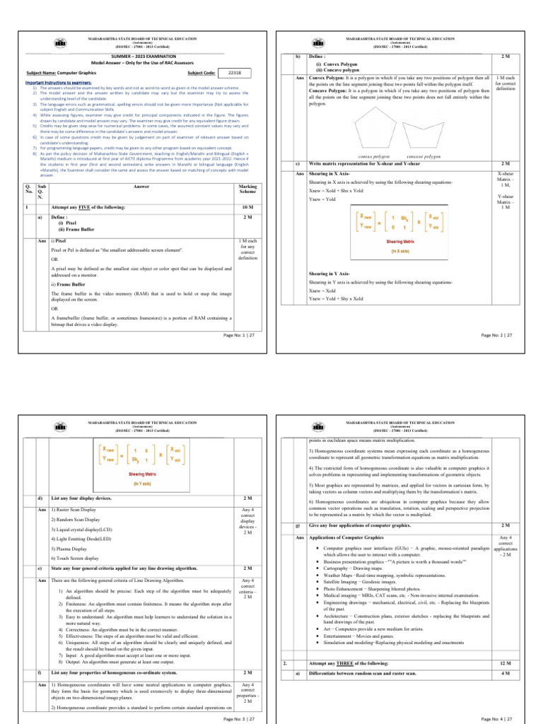 CGR - Summer 2023 Ans-Paper | PDF | Vertex (Geometry) | Euclidean Vector