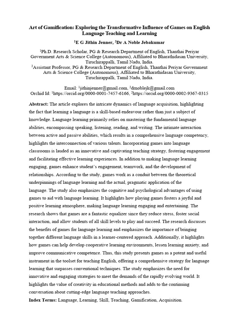 ShodhGyan - 27 - Jithin Jenner & Noble Jebakumar - Revised Paper | PDF | Learning | Language ...