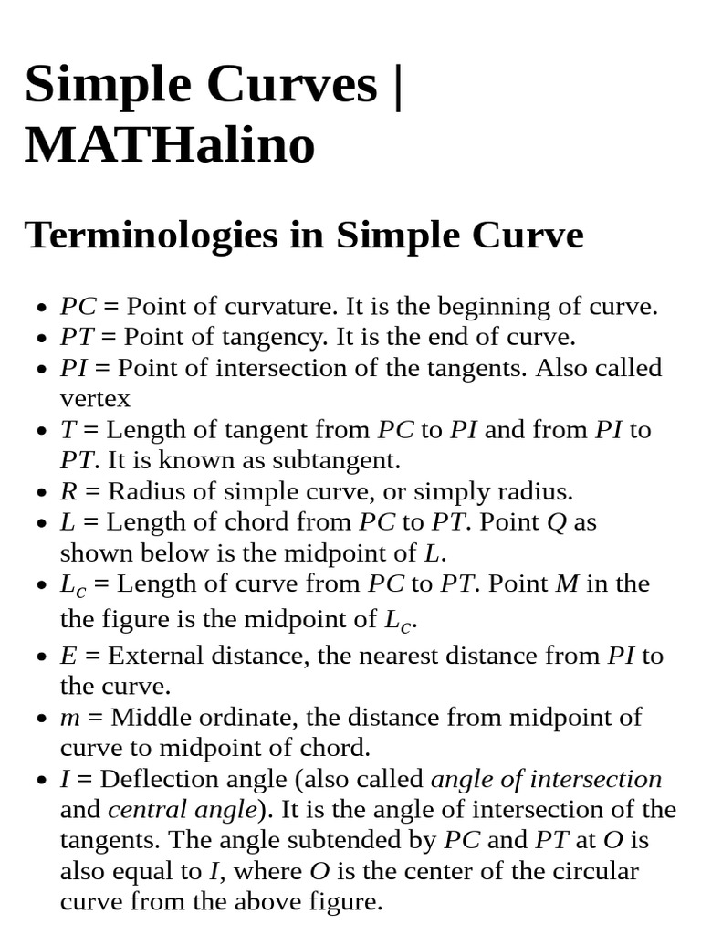 Simple Curve Formulas and Definitions | PDF | Angle | Tangent