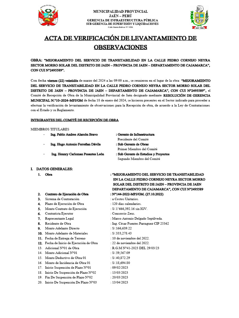 Acta de Levantamiento de Observaciones | PDF | Ley común | Derecho privado