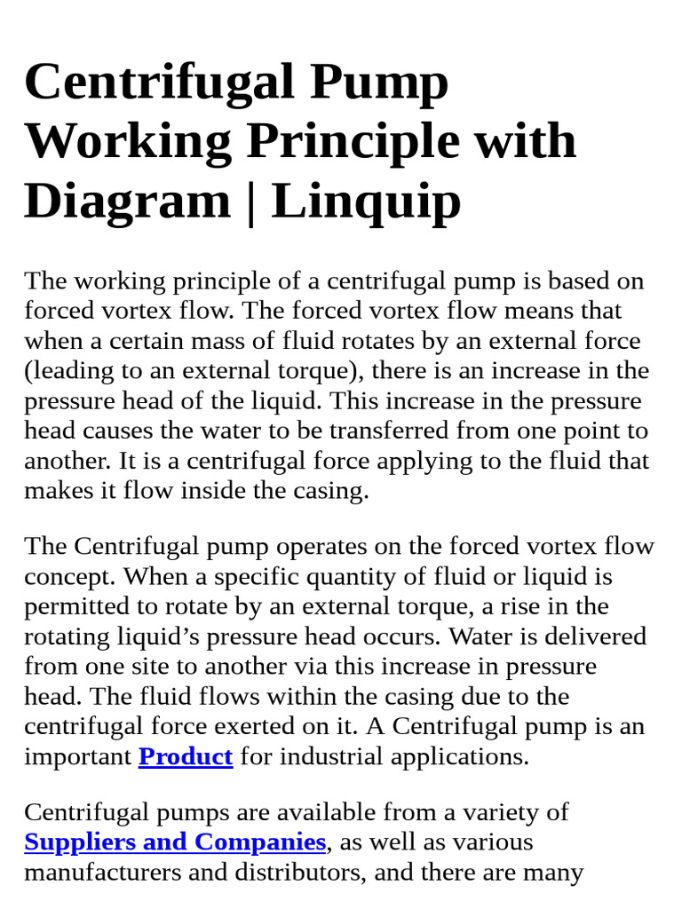 Centrifugal Pump Working Principle With Diagram Linquip | PDF | Pump ...