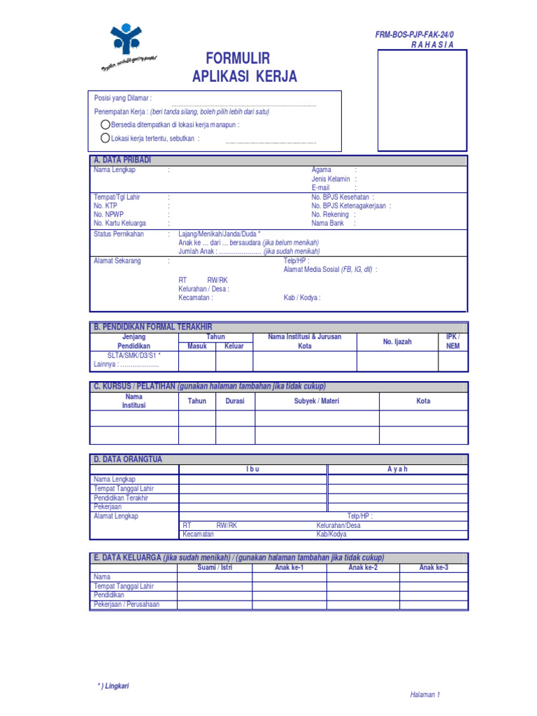 Formulir Aplikasi Kerja | PDF