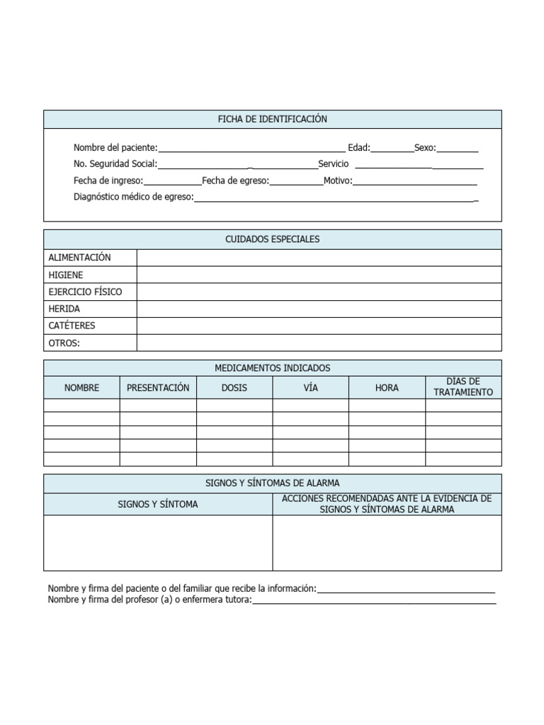Plan de Alta de Enfermeria | PDF | Medicamentos con receta | Ciencias ...