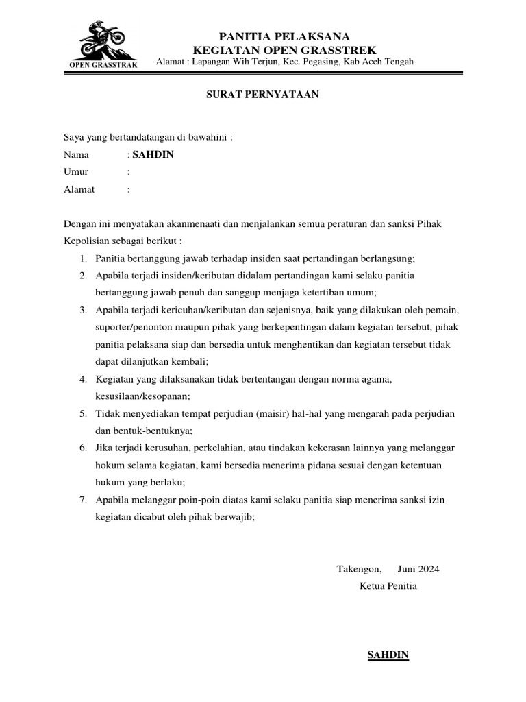 Surat Pernyataan Acc | PDF