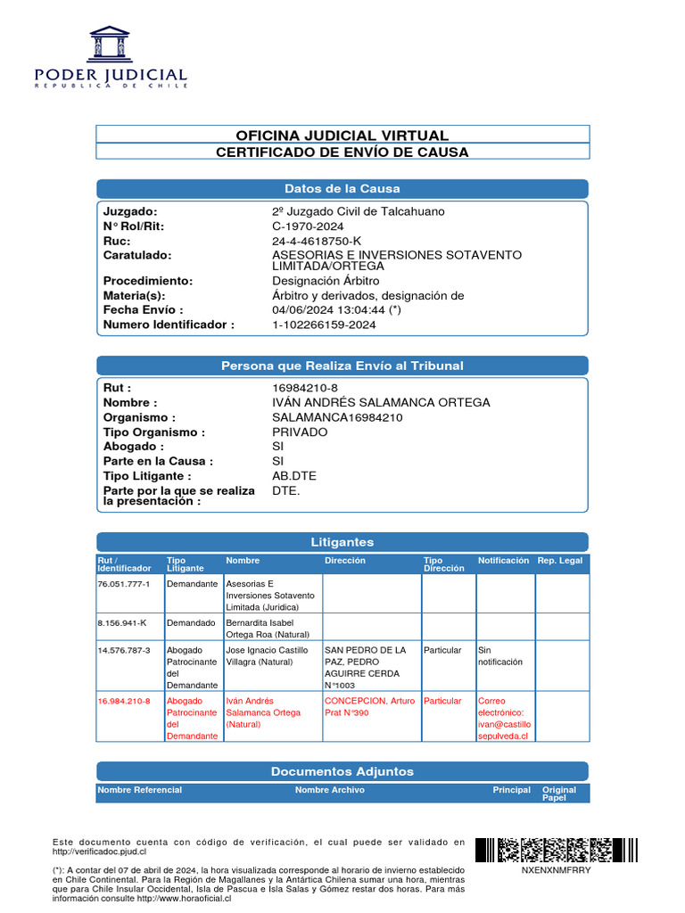 Certificado Demanda | PDF | Chile | Justicia