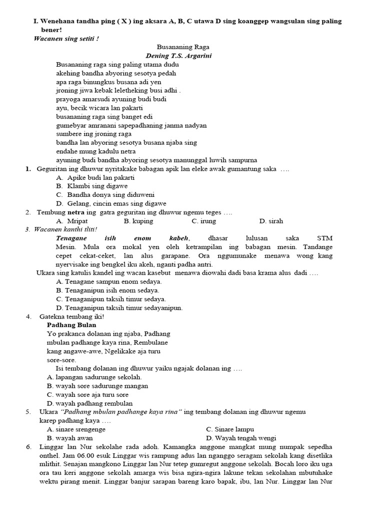 Soal Tryout 1 BHS Jawa | PDF