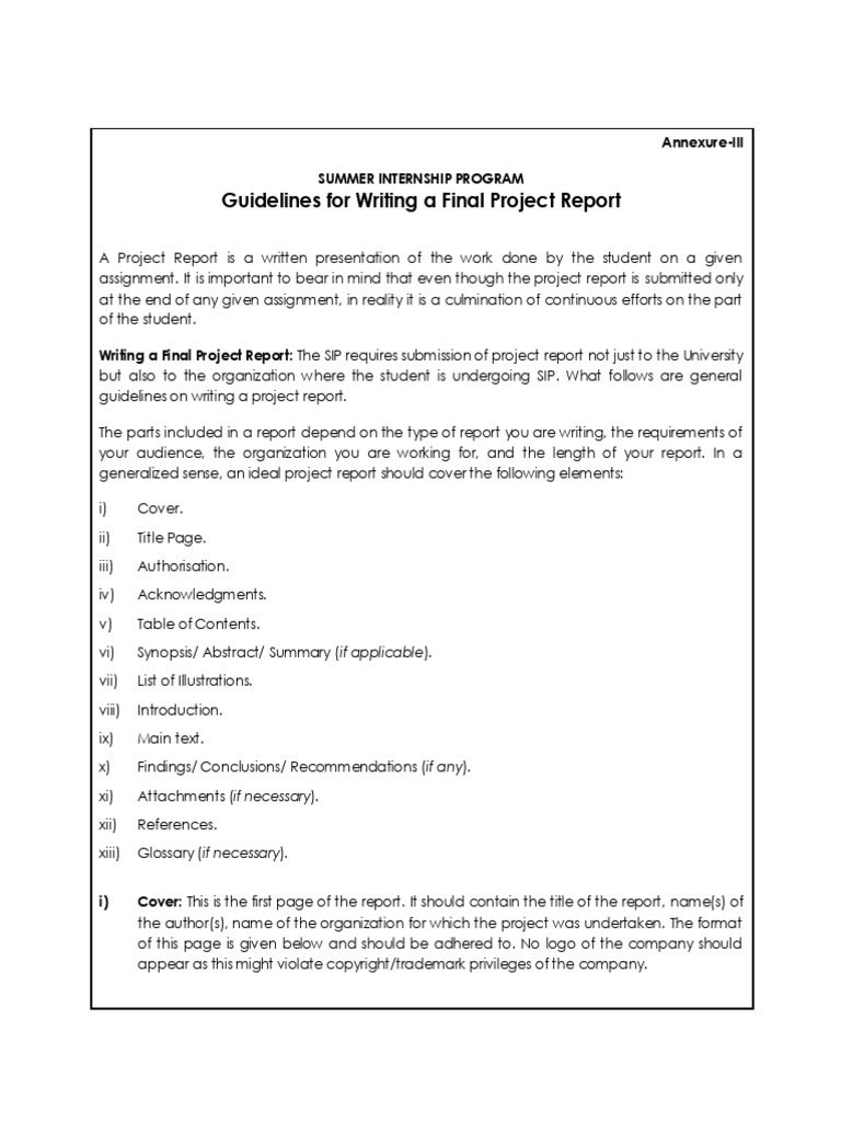 Annexure III Guidline For Final Project Report | PDF | Abstract (Summary)