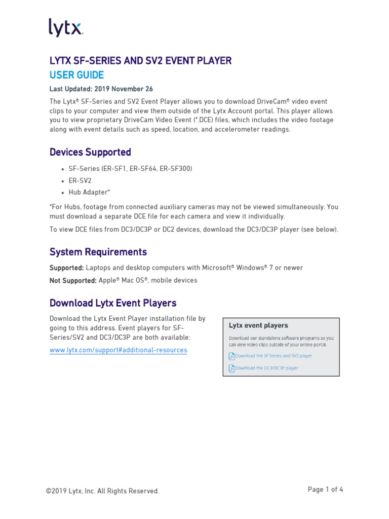Lytx SF Series and SV2 Event Player User Guide 2019nov26 | PDF ...