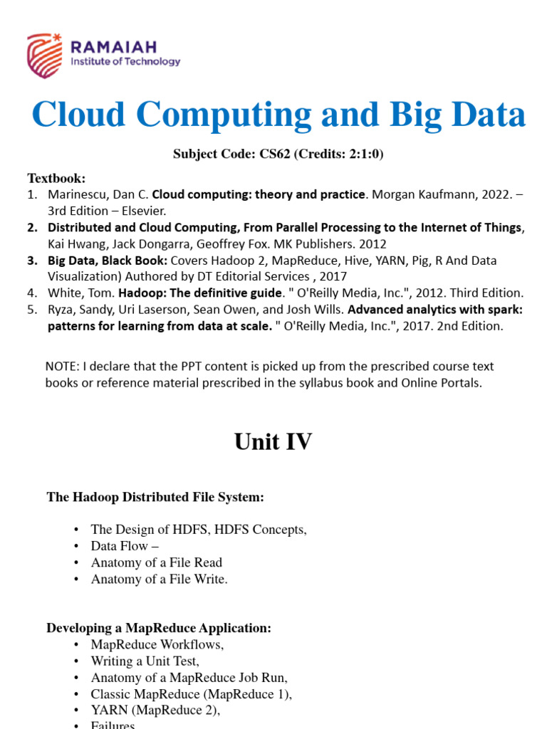 Unit-Iv CC&BD CS62 | PDF | Apache Hadoop | Map Reduce