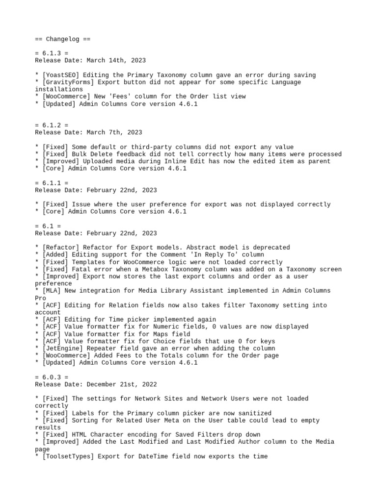 Changelog | PDF | Word Press | Php