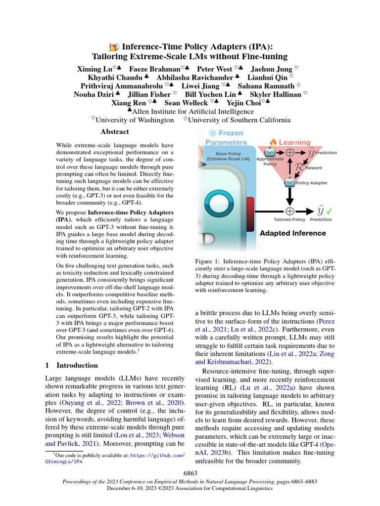 2023 - Inference-Time Policy Adapters (IPA) | PDF | Algorithms | Computational Science