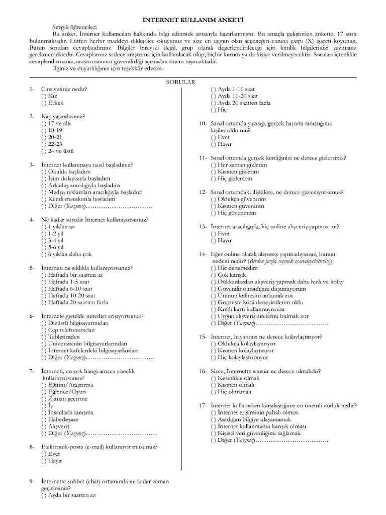 Anket Örneği | PDF