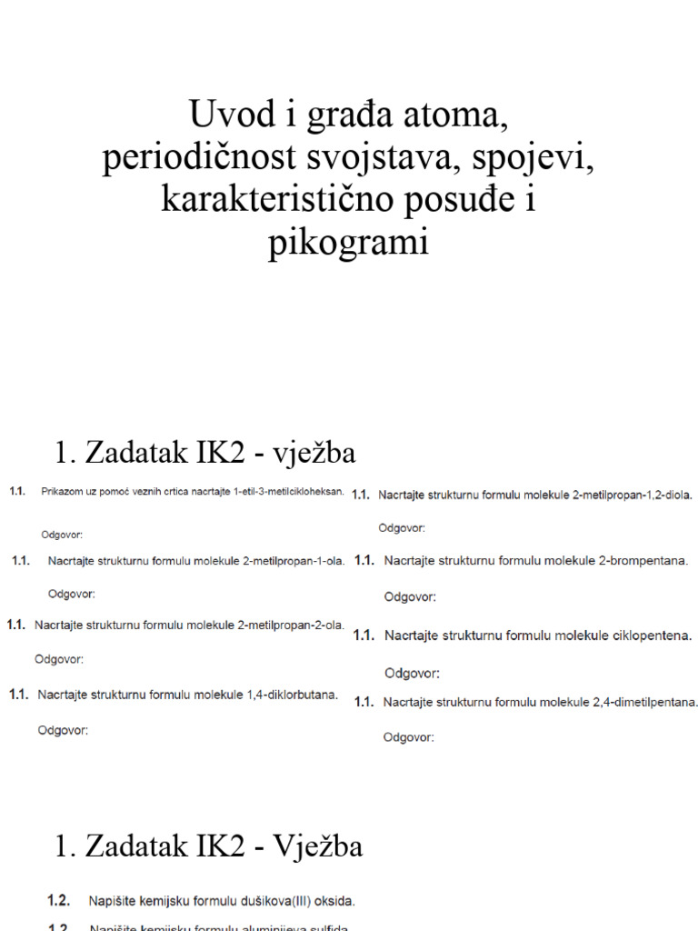 ZADNJE VJEŽBANJE - Građa Atoma, Kemijske Veze I Svojstva Spojeva ...