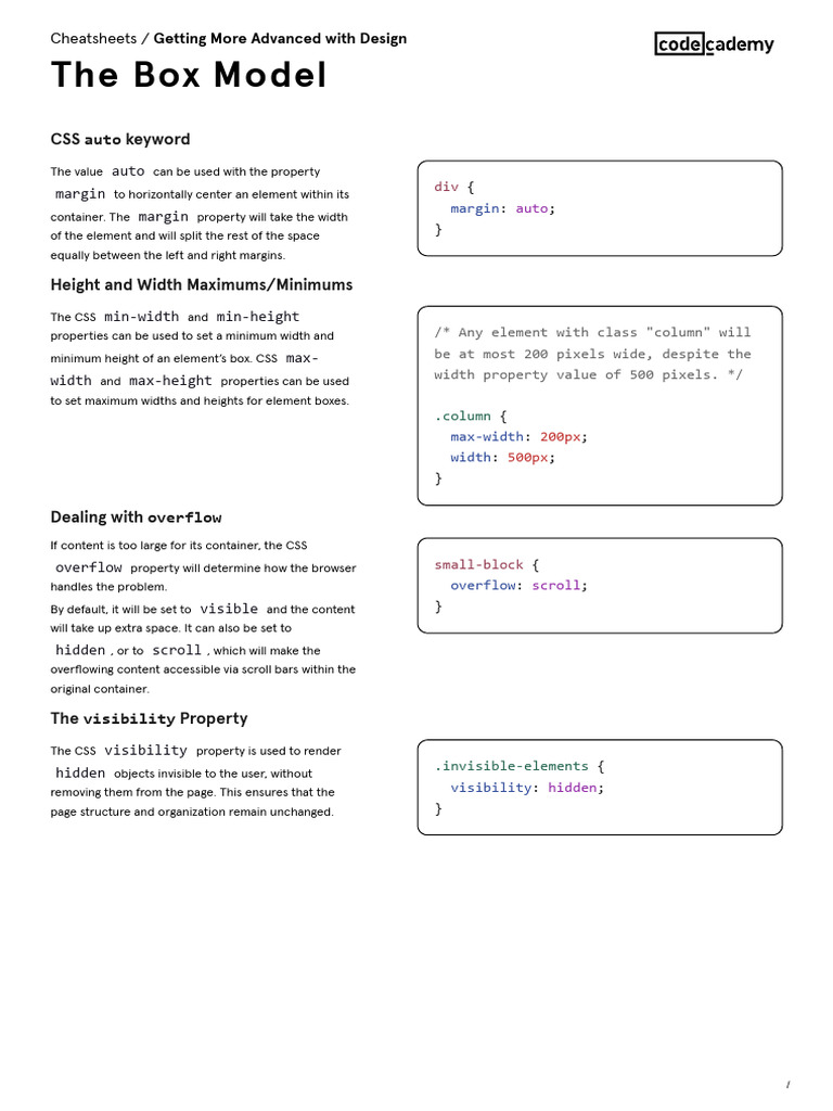 Getting More Advanced With Design - The Box Model Cheatsheet - Codecademy | PDF | World Wide Web ...