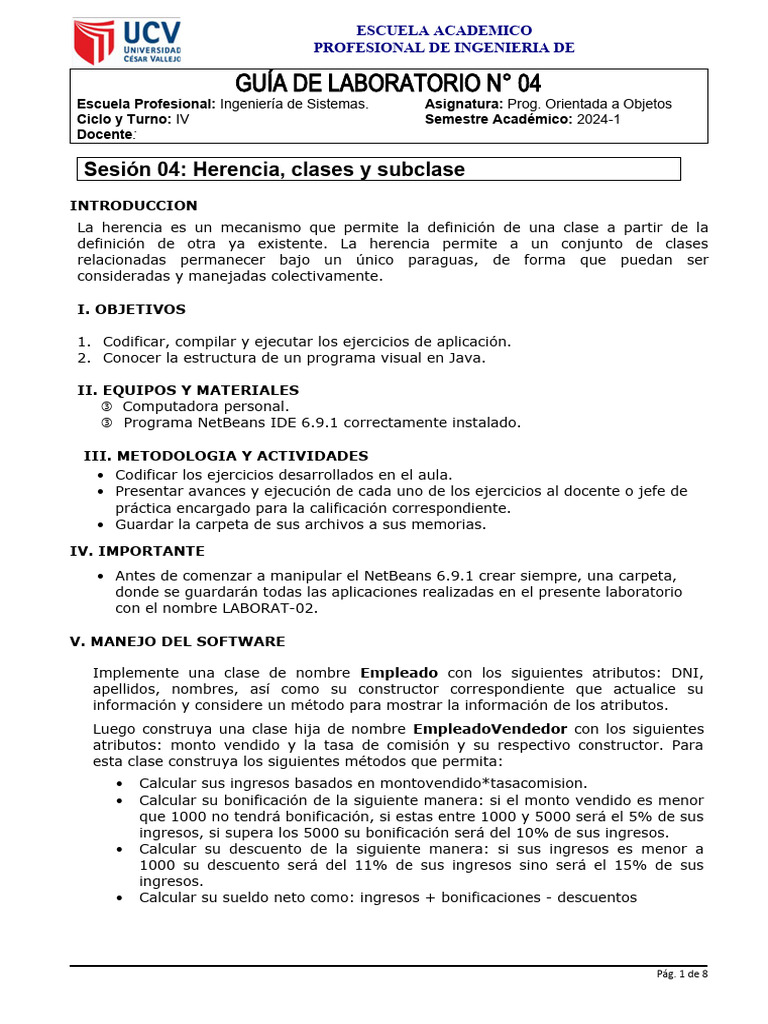 Guia de Lab 04 | PDF | Herencia (Programación Orientada a Objetos) | Programa de computadora