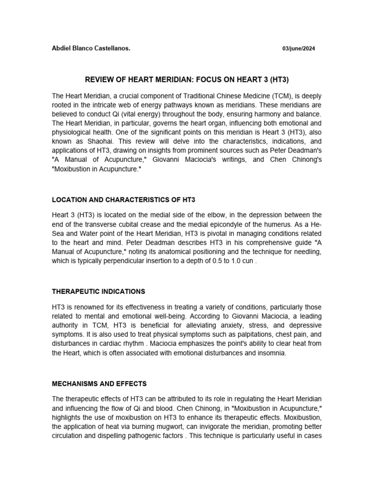 Heart Meridian & HT3 in TCM | PDF | Acupuncture | Traditional Chinese Medicine