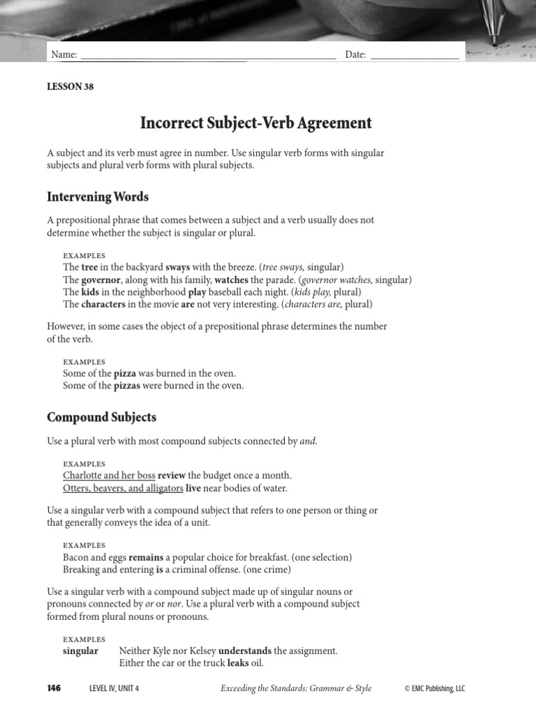G&S - Lesson 38 Incorrect Sunject-Verb Agreement | Download Free PDF ...