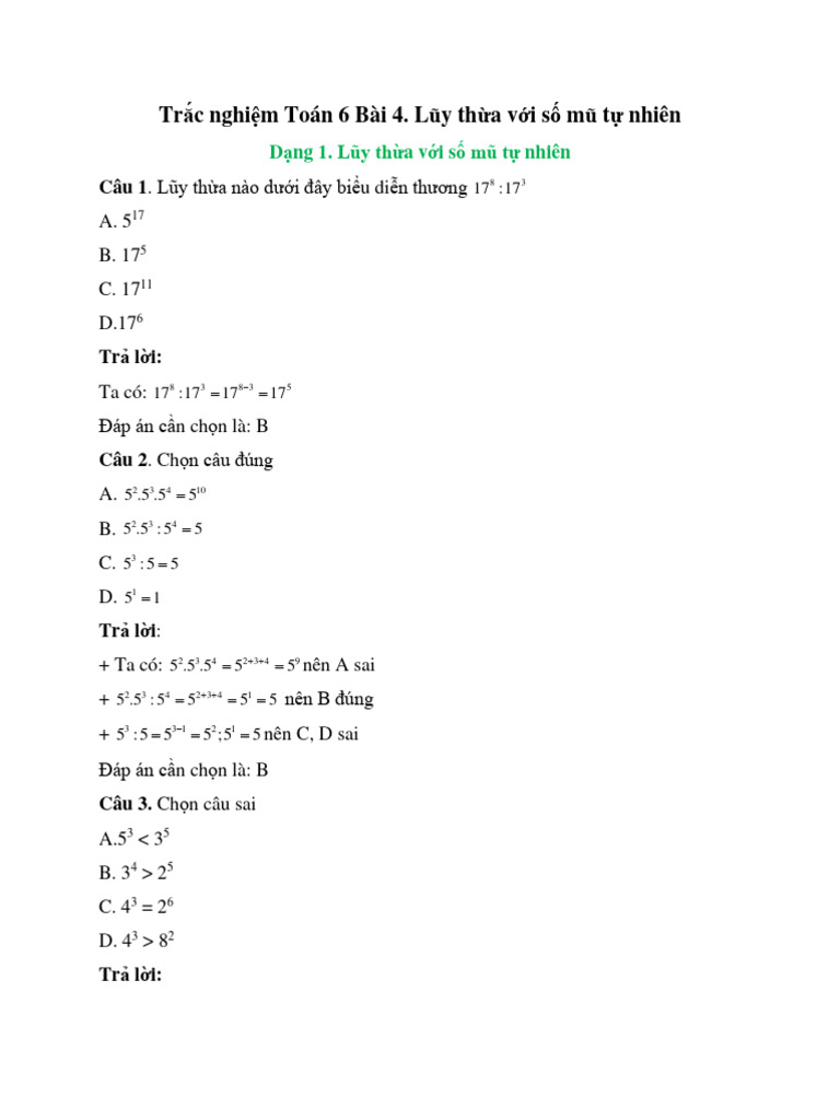 27-cau-trac-nghiem-luy-thua-voi-so-mu-tu-nhien-chan-troi-sang-tao-co-dap-an-2023-toan-6 | PDF