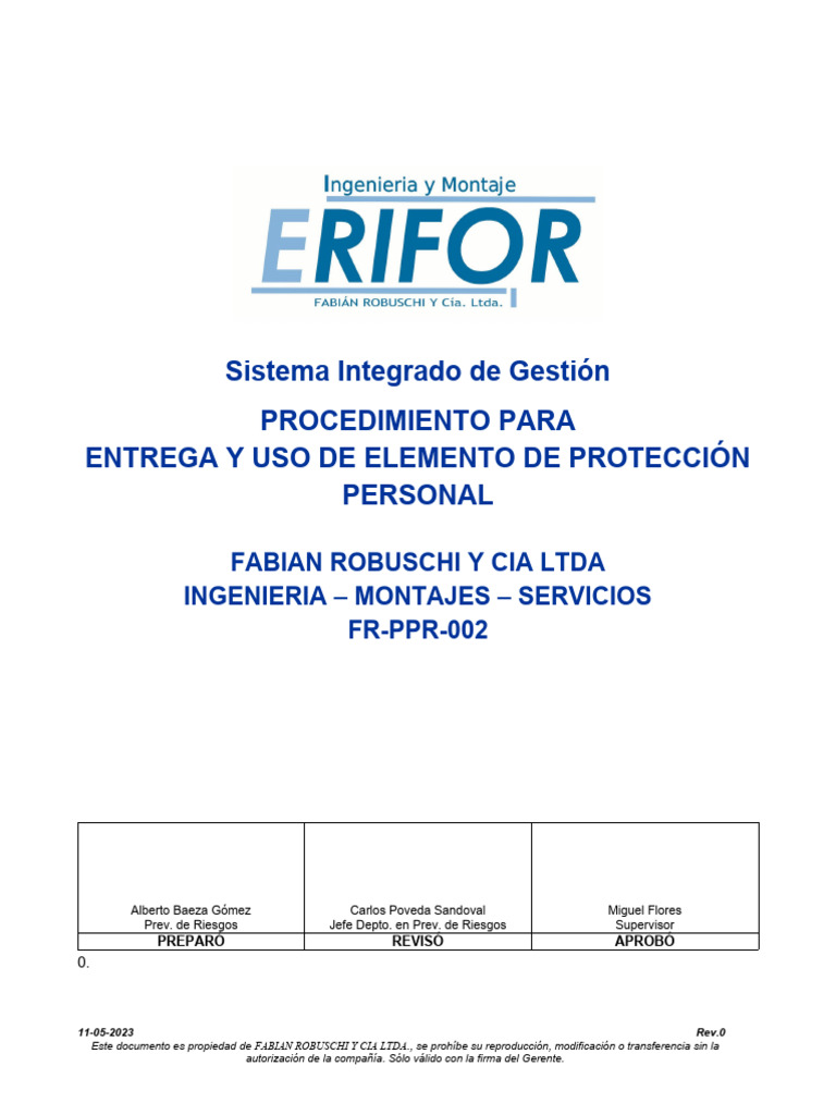 FR-PPR-002, Entrega y Uso de EPP Rev.5 | PDF | Guante | Contaminación