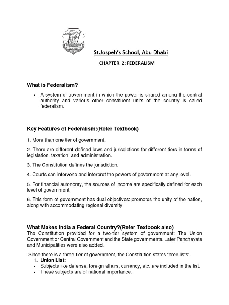 Federalism Notes | PDF | Political Science | Governance