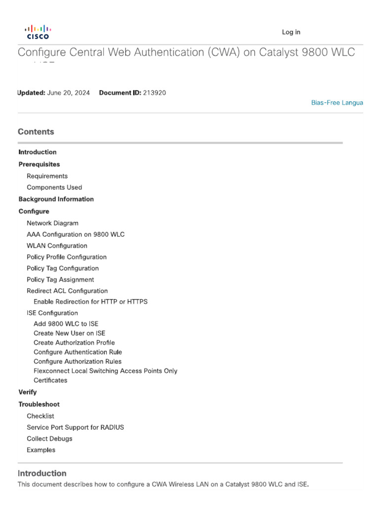 Configure Central Web Authentication (CWA) On Catalyst 9800 WLC and ISE | PDF