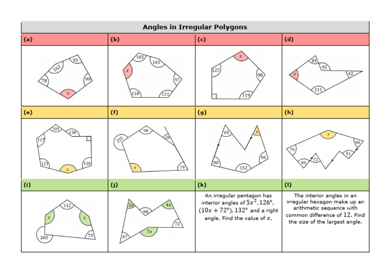 Angles in Irregular Polygons Practice Grid | PDF