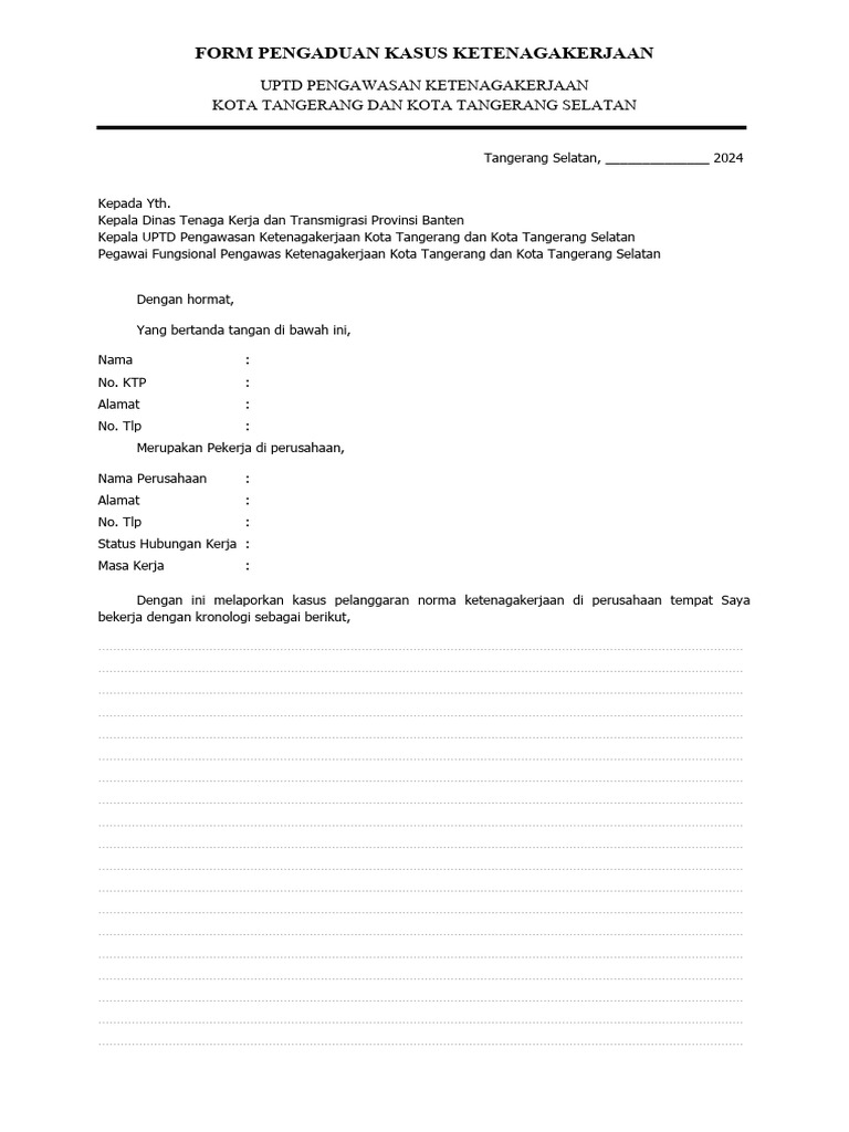 Formulir Pengaduan Ketenagakerjaan | PDF