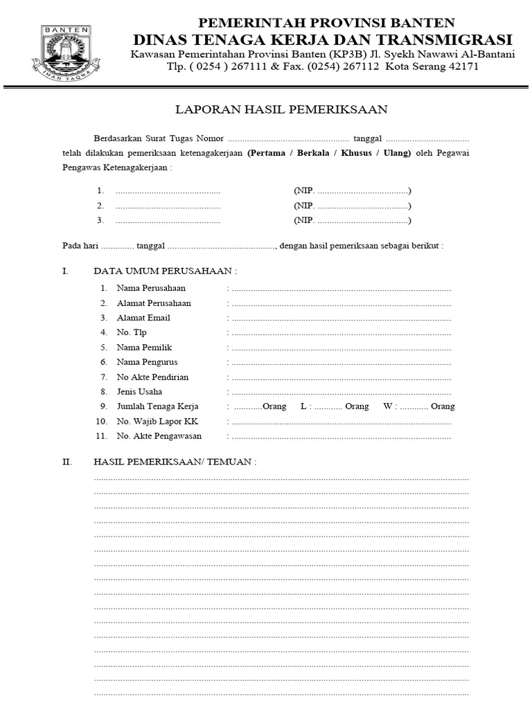 Format - Laporan Hasil Pemeriksaan - LHP Pemeriksaan Format | PDF