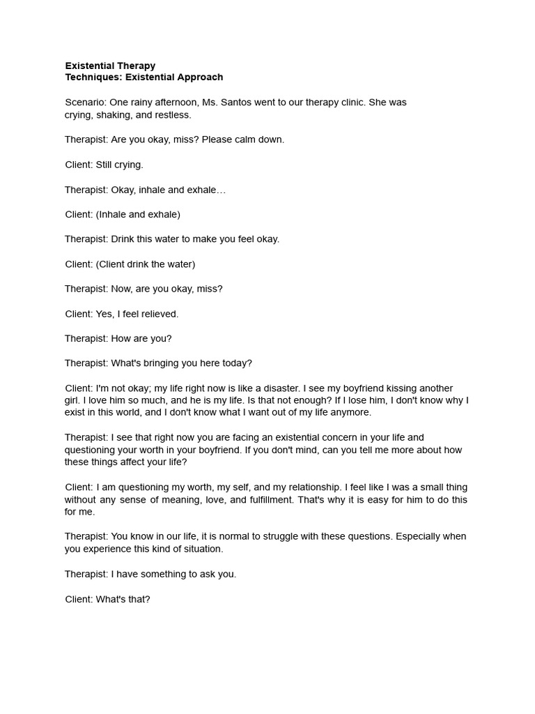 Existential Therapy Sample Script (Day 1) | PDF | Psychotherapy ...