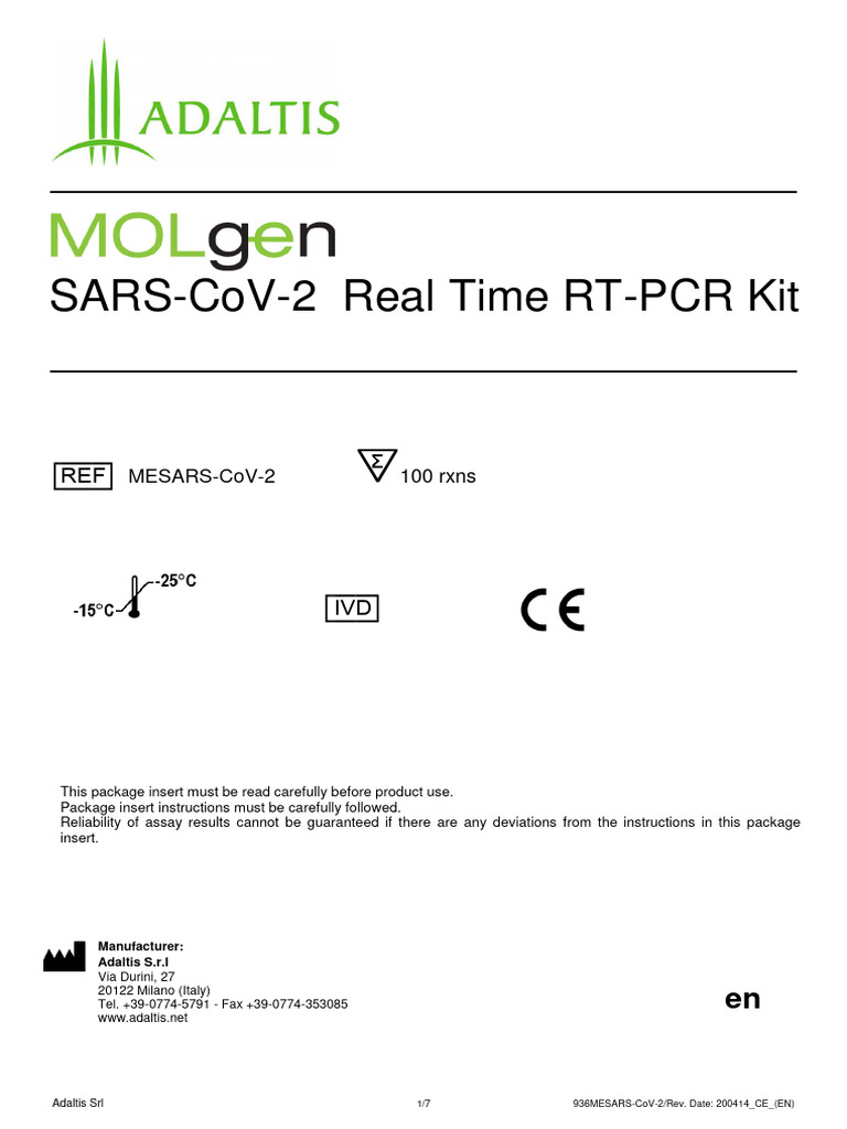 3G - Molgen-Sars-Cov-2-Real-Time-Rt-Pcr-Kit-Rev-200414-Ce - en | PDF ...