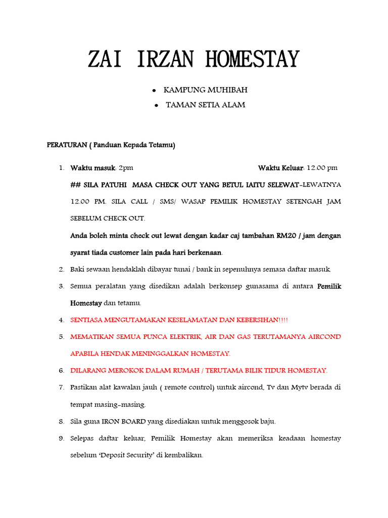 Rules Homestay-New | PDF