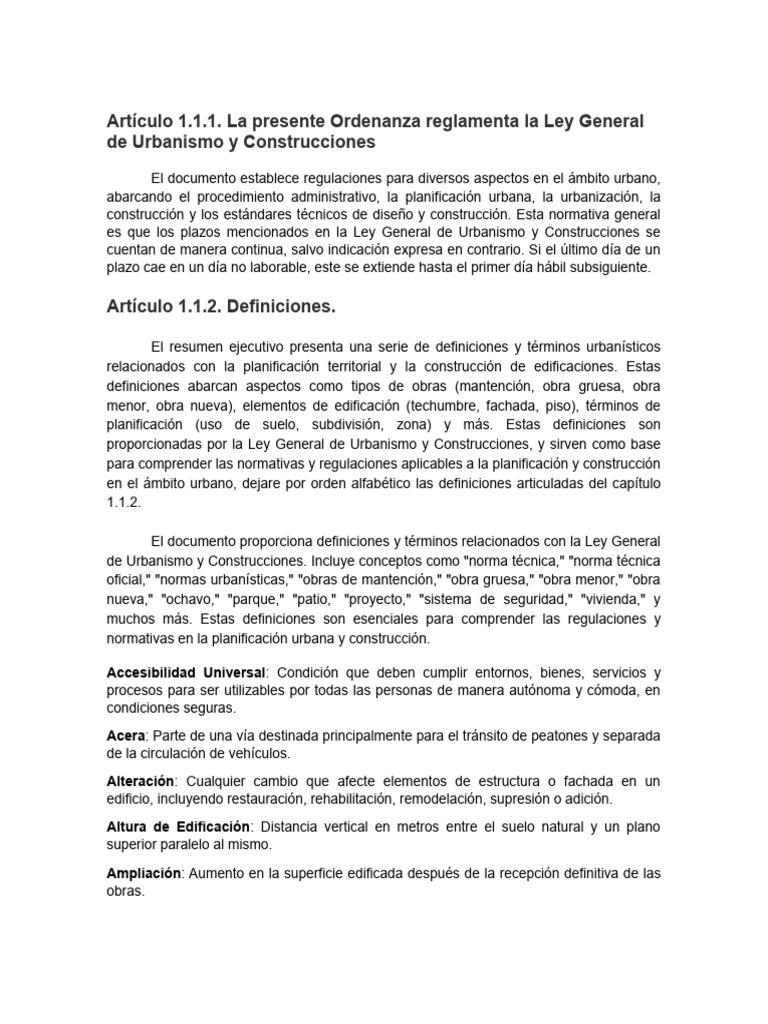 Artículo 1.1.1. La Presente Ordenanza Reglamenta La Ley General de Urbanismo y Construcciones ...