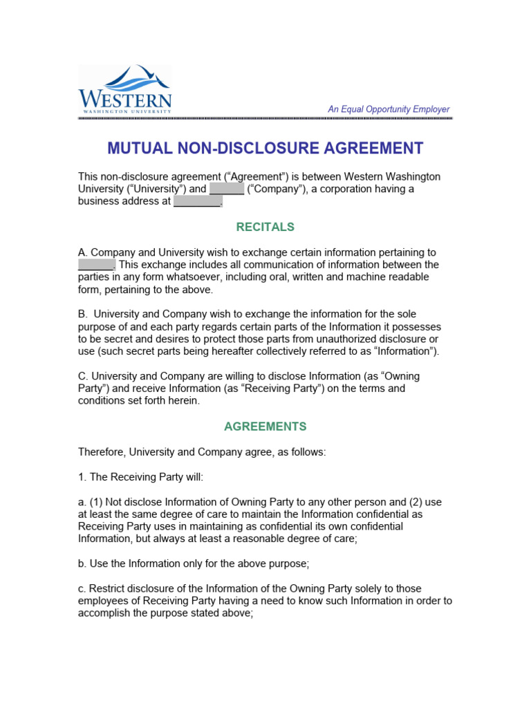 Mutual Non-Disclosure Agreement Example | PDF | Non Disclosure ...