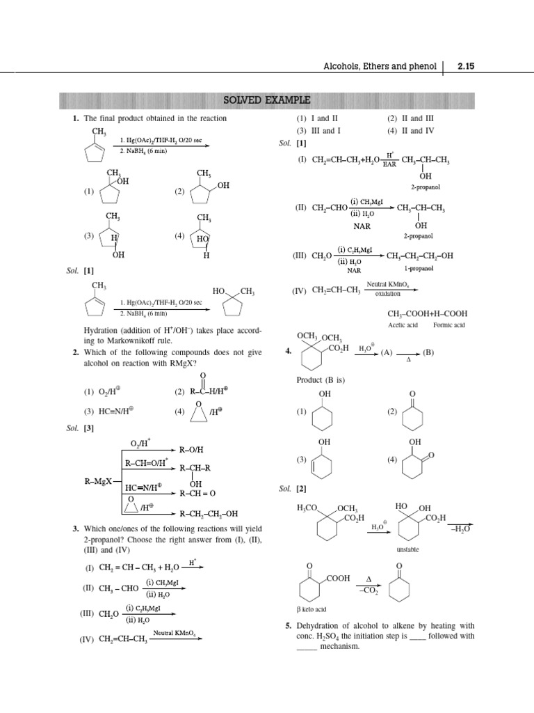 Alcohols Phenols & Ethers Exercises JEE | PDF | Ether | Ethanol