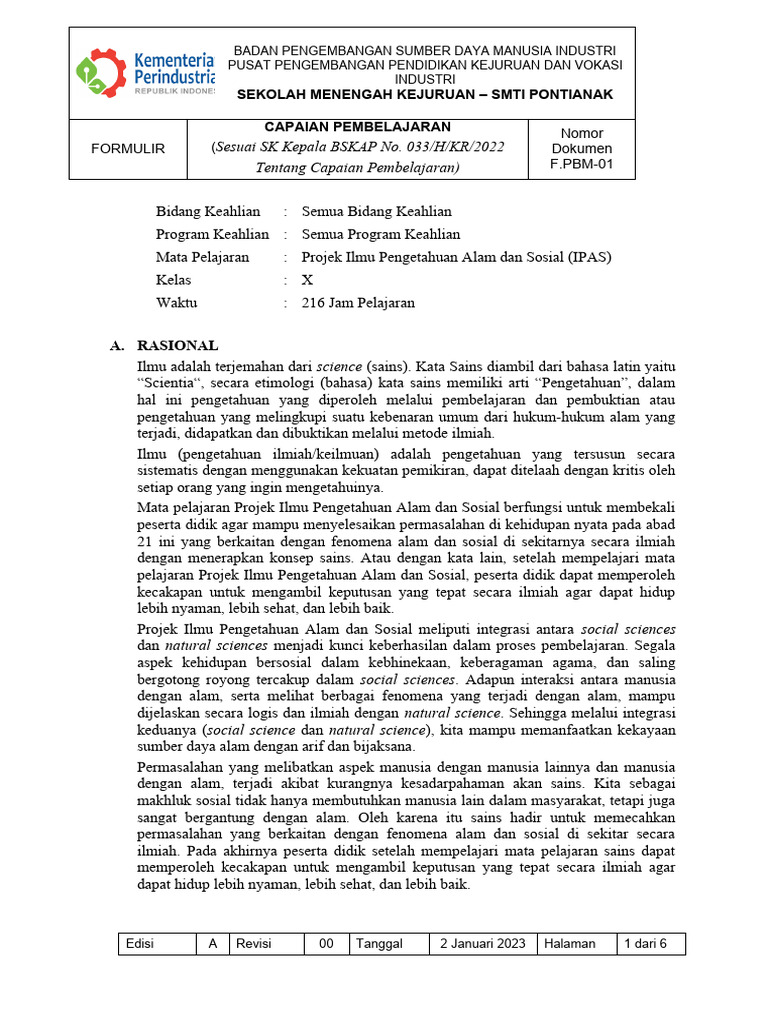 F. PBM - 01 - Capaian Pembelajaran | PDF