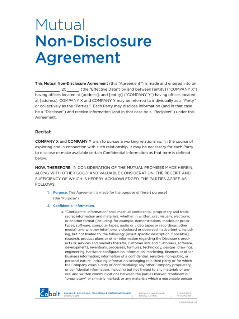 Mutual Non-Disclosure Agreement Template | PDF | Indemnity | Legal Remedy