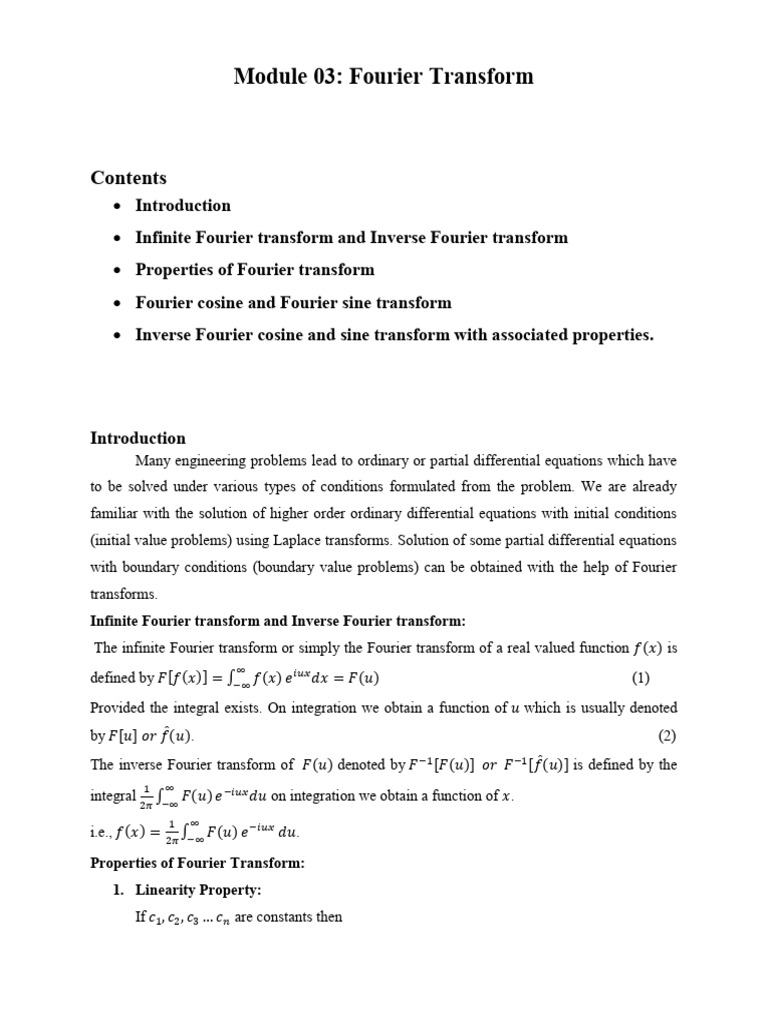 Module-3 Fourier Transform | PDF | Fourier Transform | Differential ...