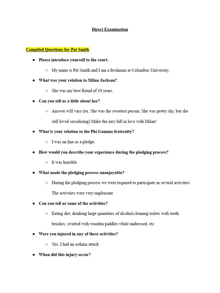 Direct and Cross Examination | PDF | Fraternities And Sororities