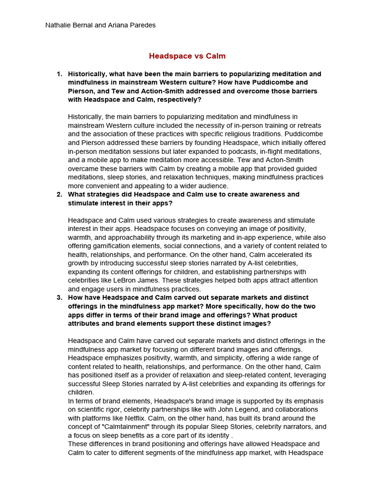 Headspace Vs Calm | PDF | Brand | Mindfulness