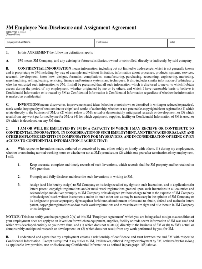 Employee Non-Disclosure and Assignment Agreement | PDF | Employment ...