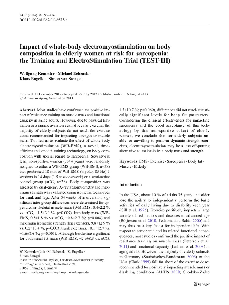 Impact of Whole-Body Electromyostimulation On Body Composition in Elderly Women at Risk For ...
